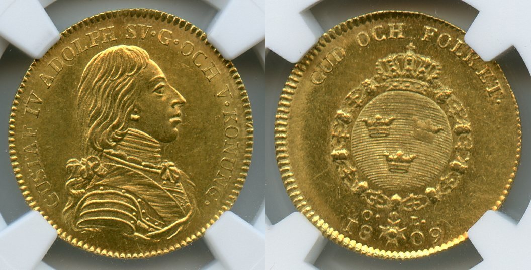SWEDEN 1809 OL Gustaf IV Adolf RARE Gold Ducat Last year of issue ==TOP ...