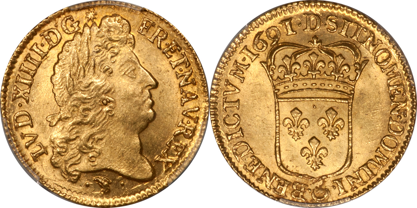 France 1691-D Louis XIV Gold Louis d'Or PCGS MS-63 | MA-Shops
