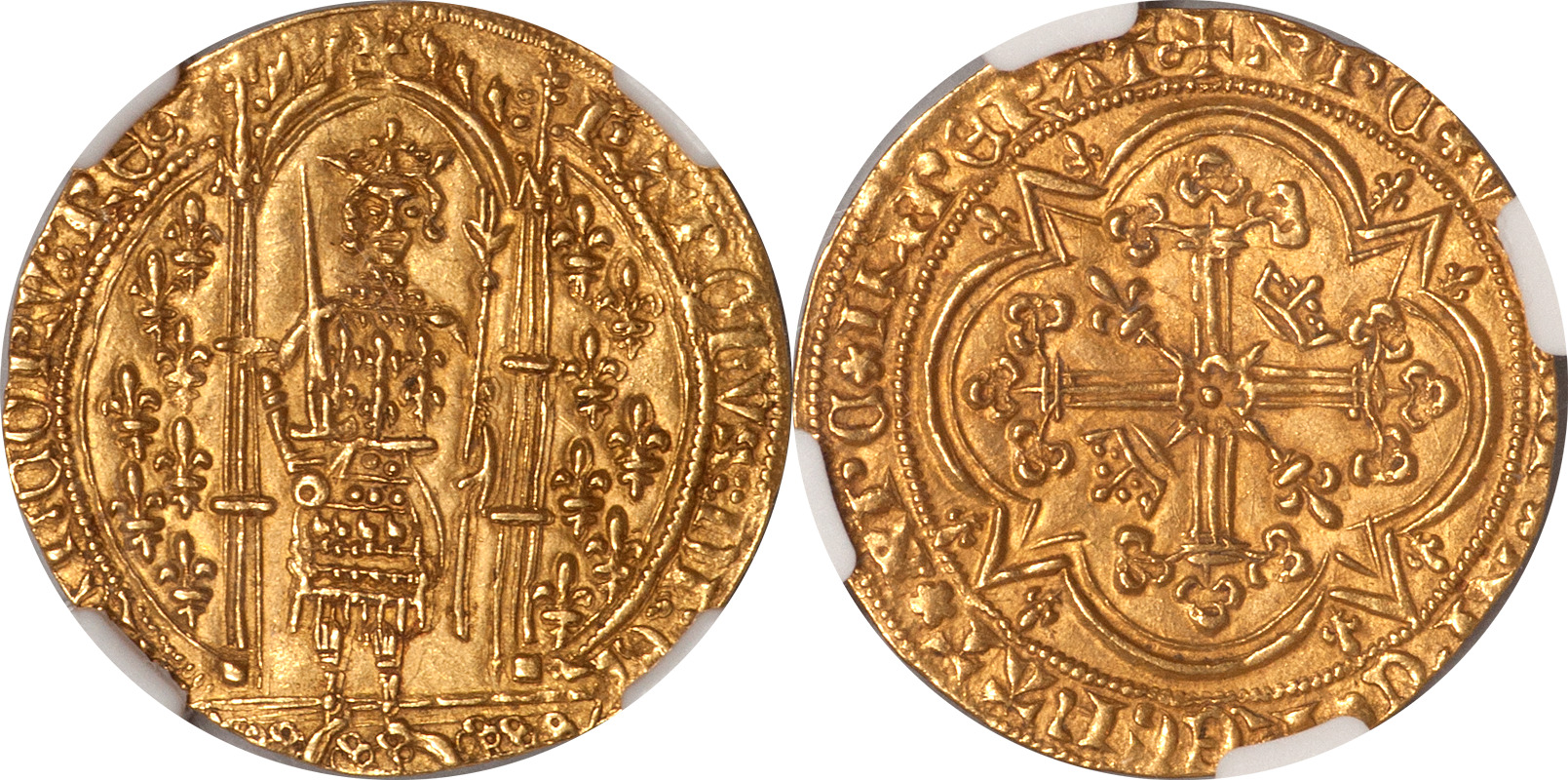 France Charles V (1364-1380) Gold Franc à Pied NGC MS-64 | MA-Shops