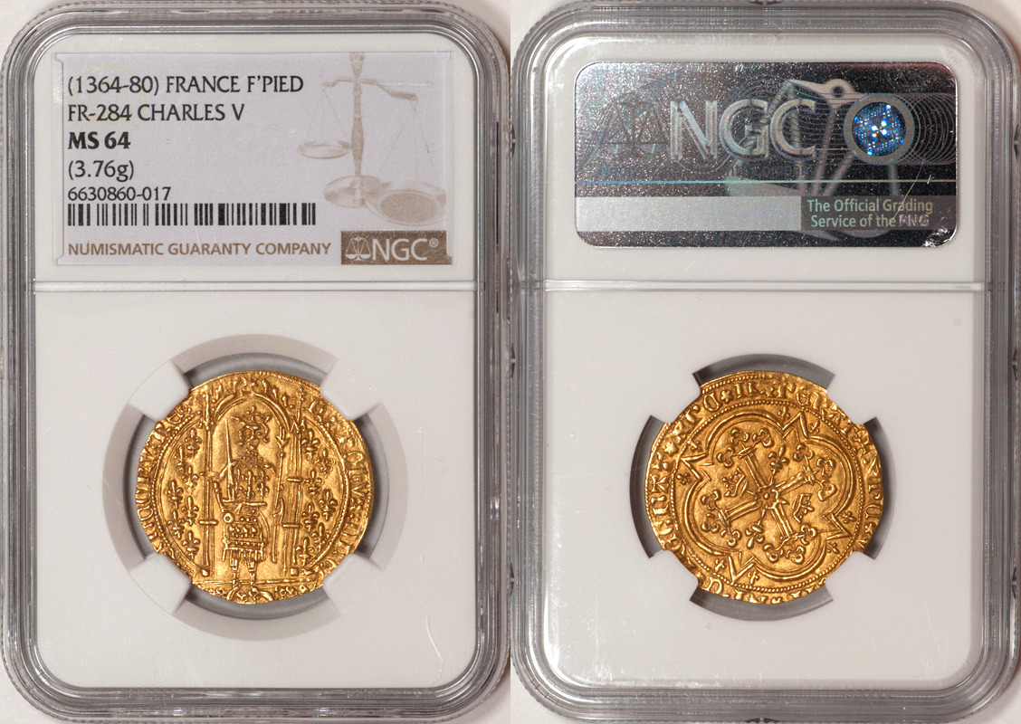 France Charles V (1364-1380) Gold Franc à Pied NGC MS-64 | MA-Shops