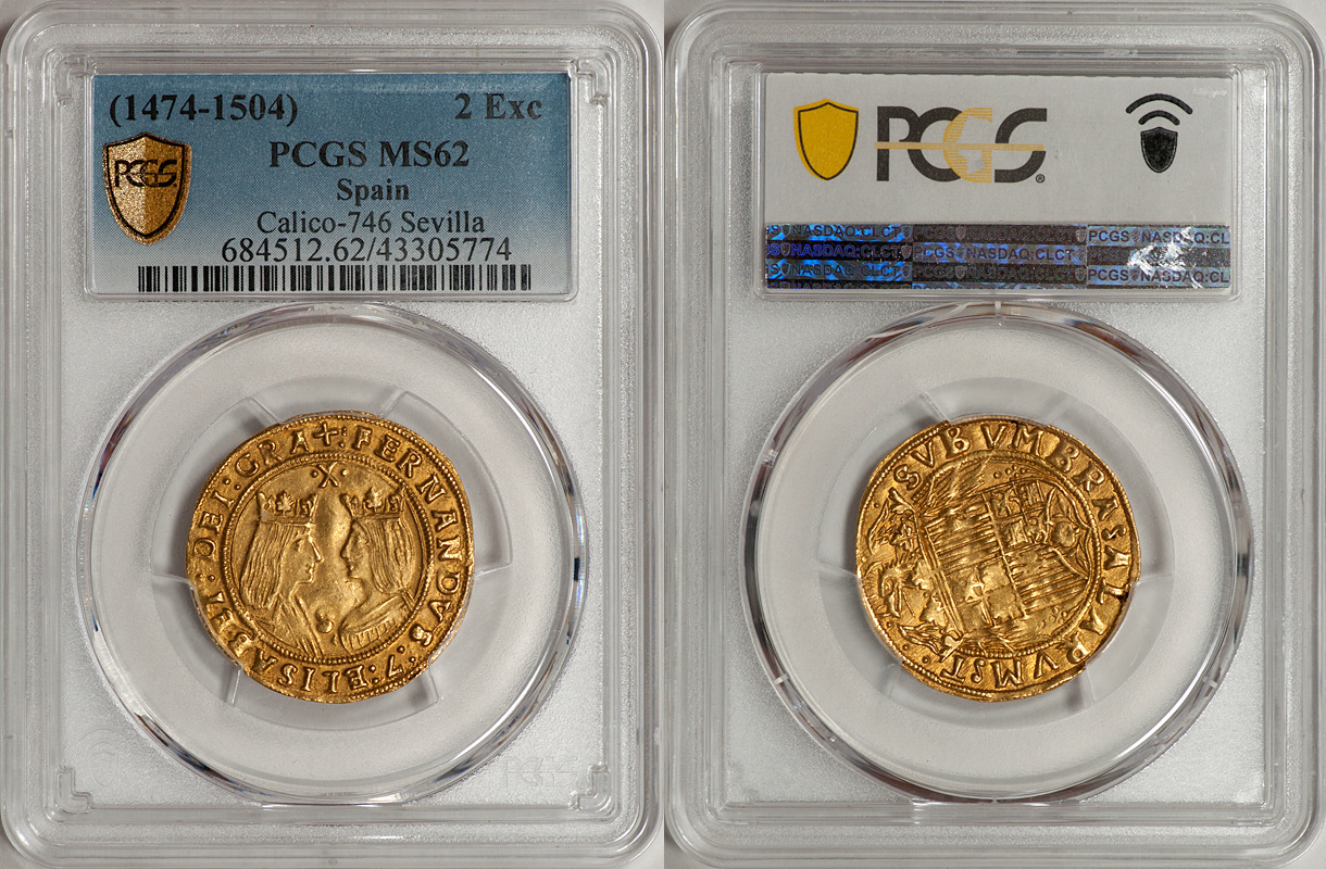 Spain Ferdinand V & Isabel I (1476-1504) Gold 2 Excelentes PCGS MS-62 ...