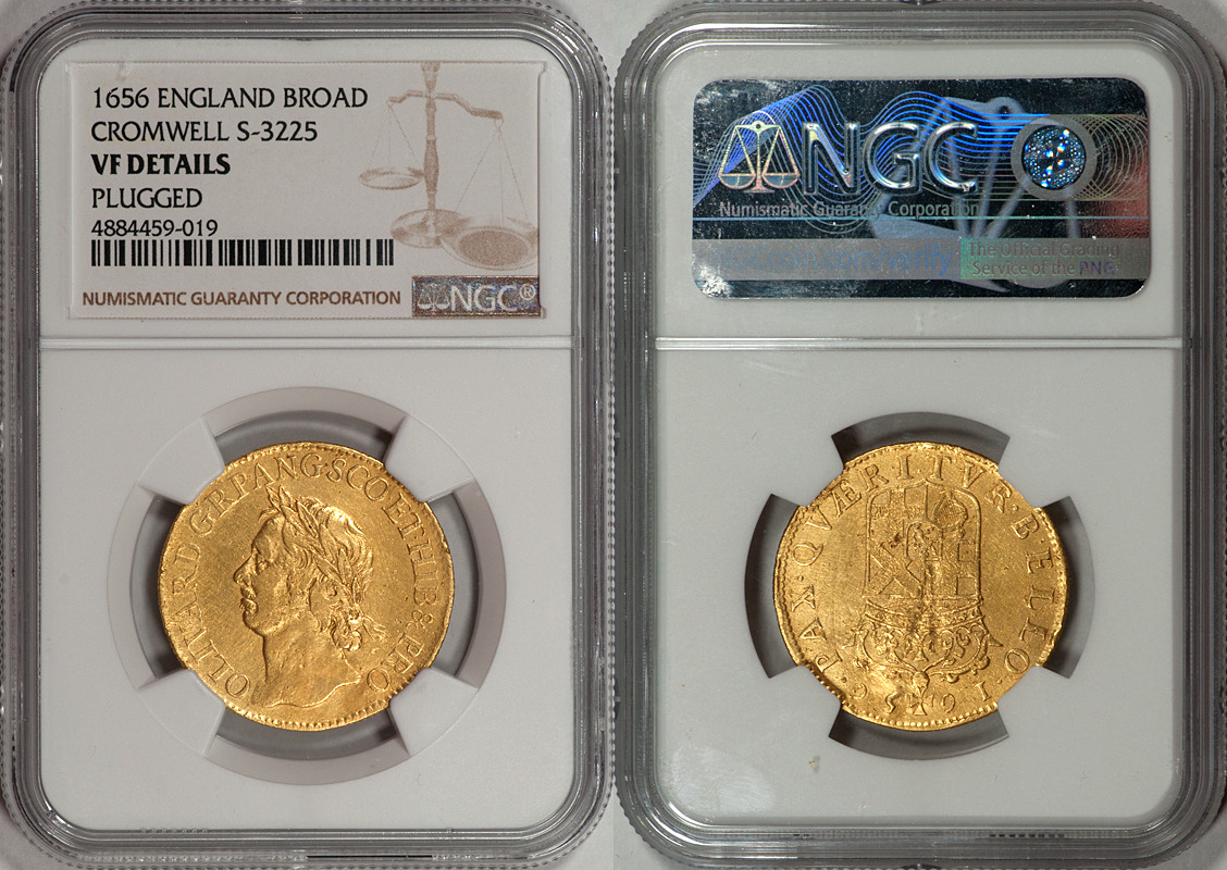 Great Britain 1656 Cromwell Gold Pattern Broad of 20 Shillings NGC VF ...