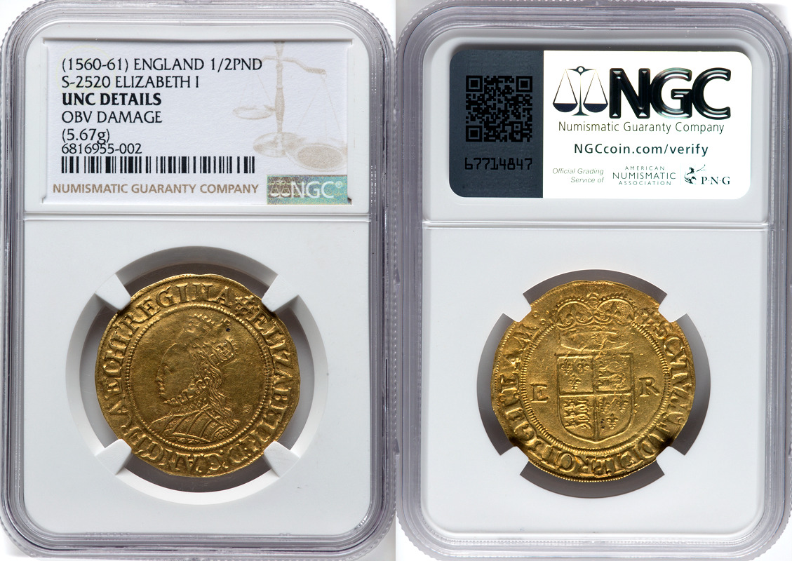 Great Britain Elizabeth I Gold 1/2 Pound Tower mint (1560-61) NGC UNC ...