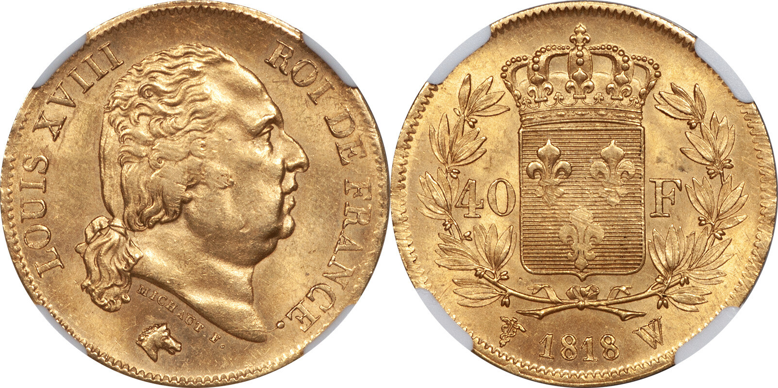 France 1818 Louis XVIII Gold 40 Francs NGC MS-62 | MA-Shops