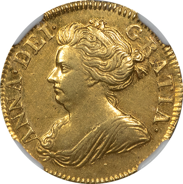Great Britain 1713/1 Anne Gold Half Guinea (3 over 1 in date) NGC AU-58 ...
