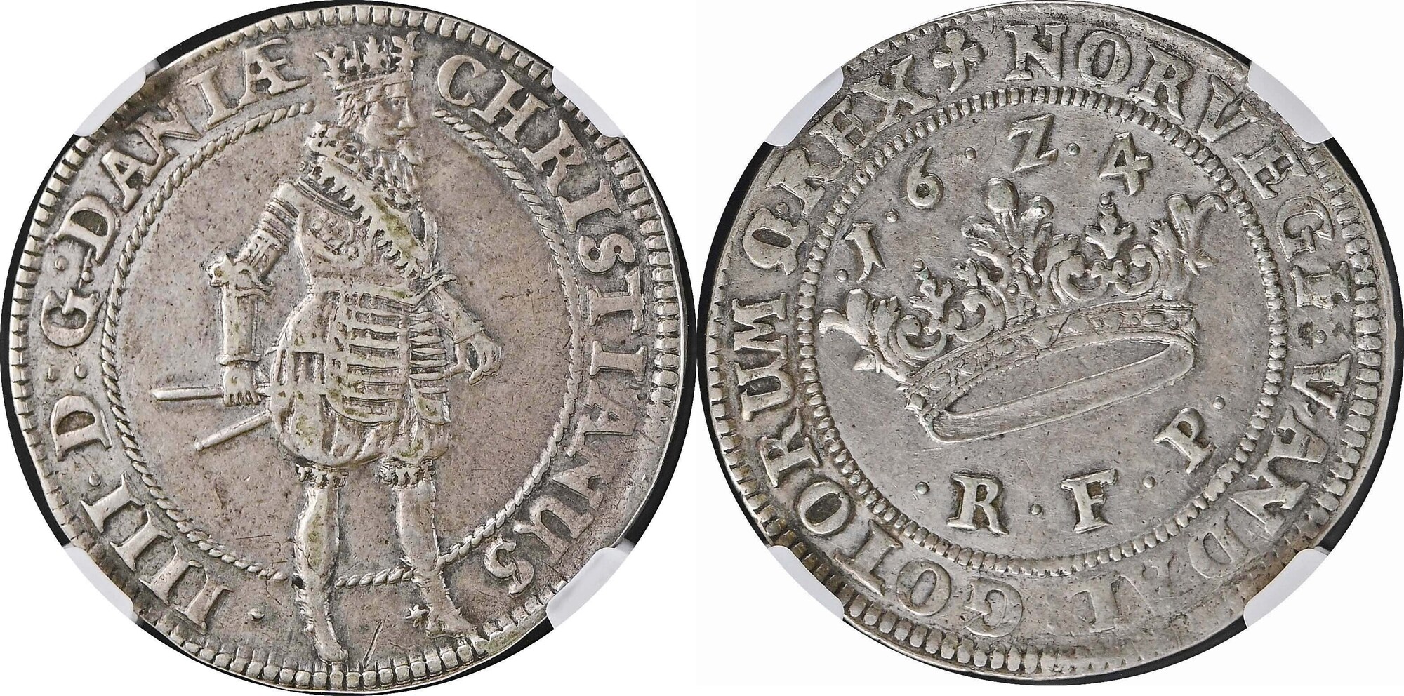 DENMARK 1624(CLOVER) Christian IV,RARE VARIETY Krone: Date Above Crown ...