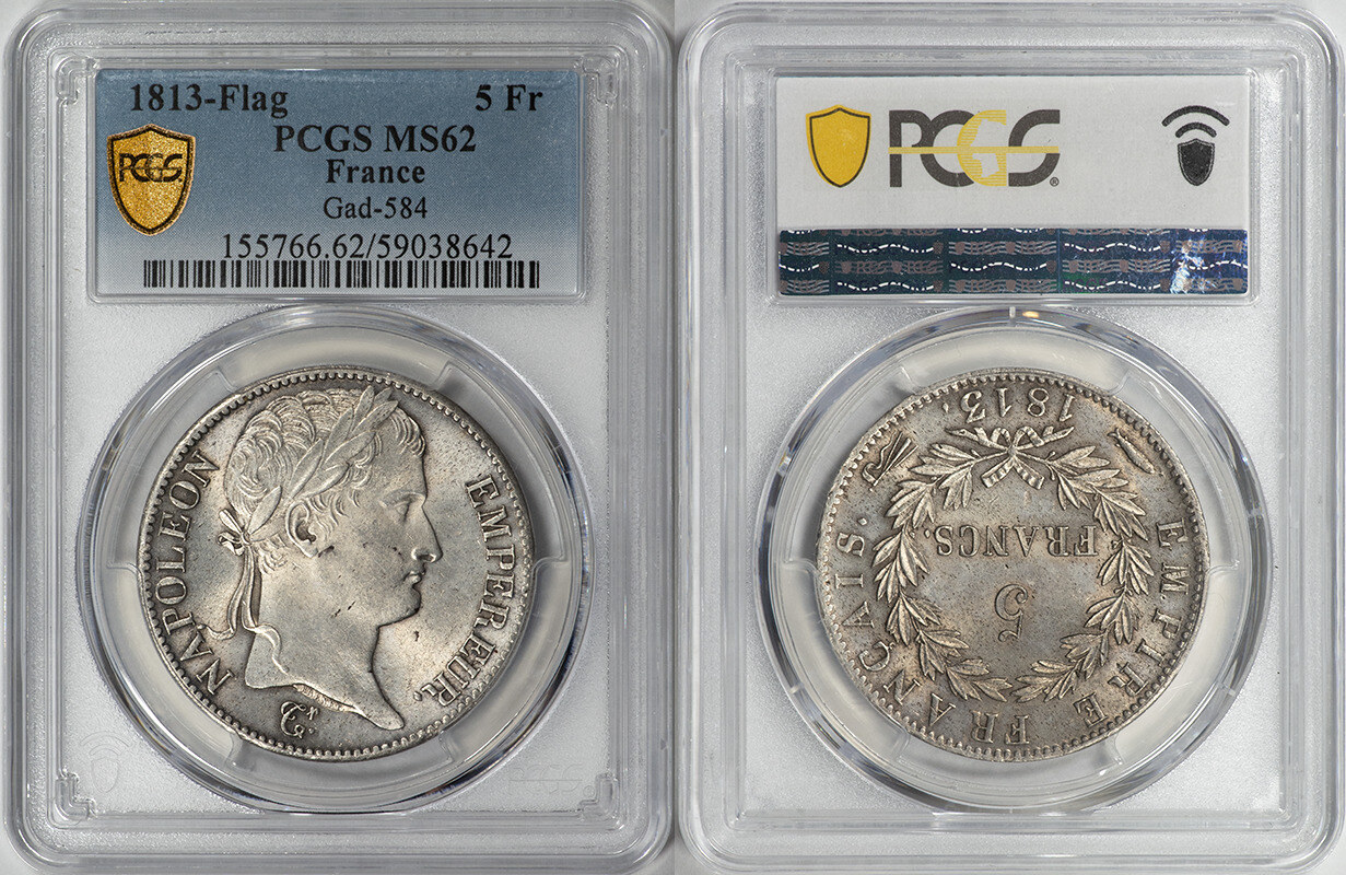 France/Holland France 1813-(Flag) Napoleon I Silver 5 Francs PCGS MS-62 ...