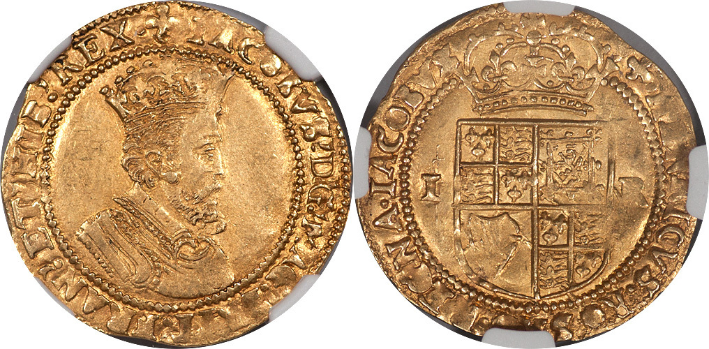 Great Britain James I Gold Double Crown Trefoil mm (1613) NGC AU-58 UNC ...