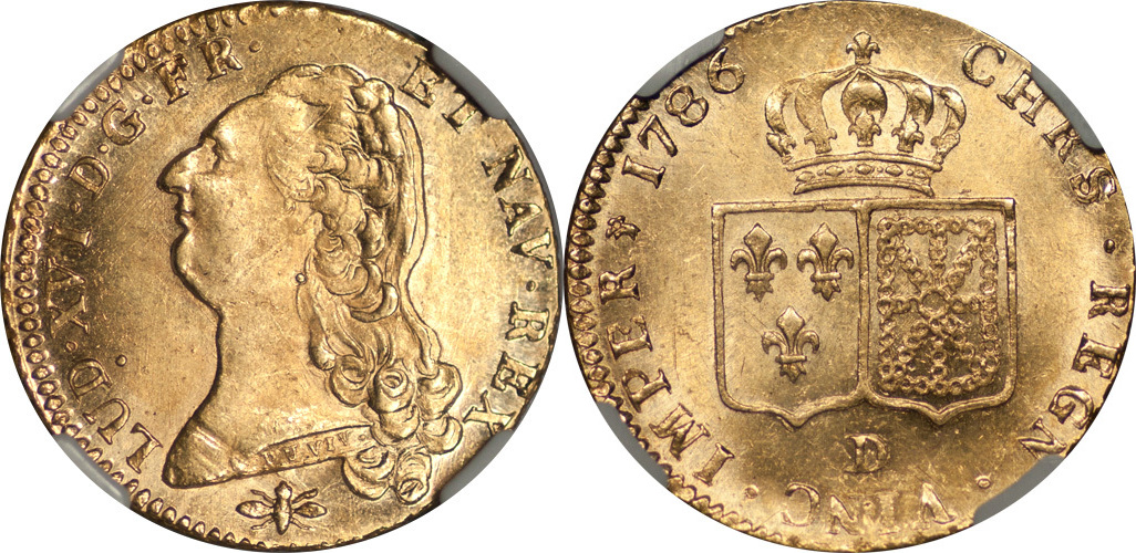 France 1786-D Louis XVI Gold 2 Louis d'Or NGC MS-62 MS 62 | MA-Shops