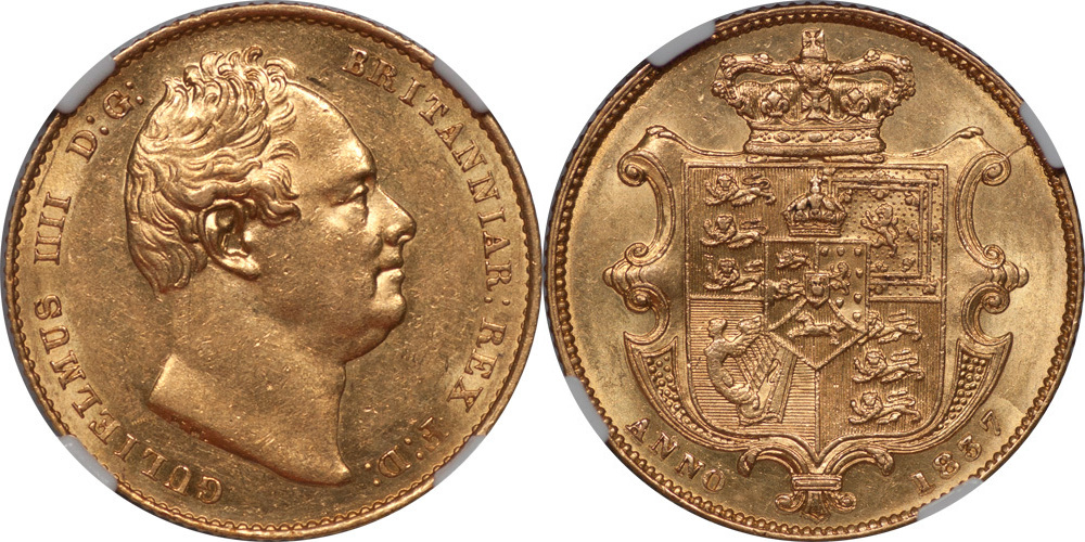 Great Britain 1837 William IV Sovereign THOS H. LAW Collection NGC MS ...