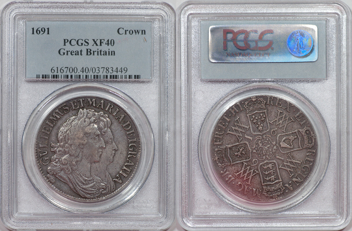 Great Britain 1691 William and Mary Crown PCGS XF-40 Great Portraits ...