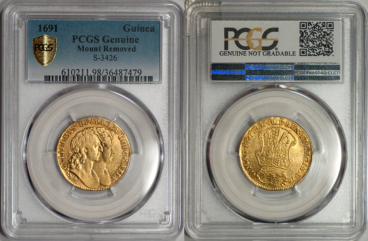 Great Britain 1691 William & Mary gold Guinea PCGS Genuine | MA-Shops