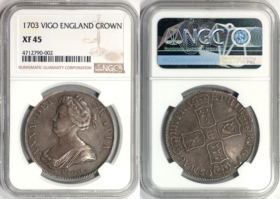 Great Britain 1703-VIGO Anne Silver Crown NGC XF-45 RARE!! | MA-Shops