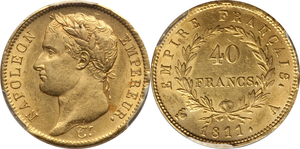 - France 1811-A Napoleon Gold 40 Francs PCGS MS-62 | MA-Shops
