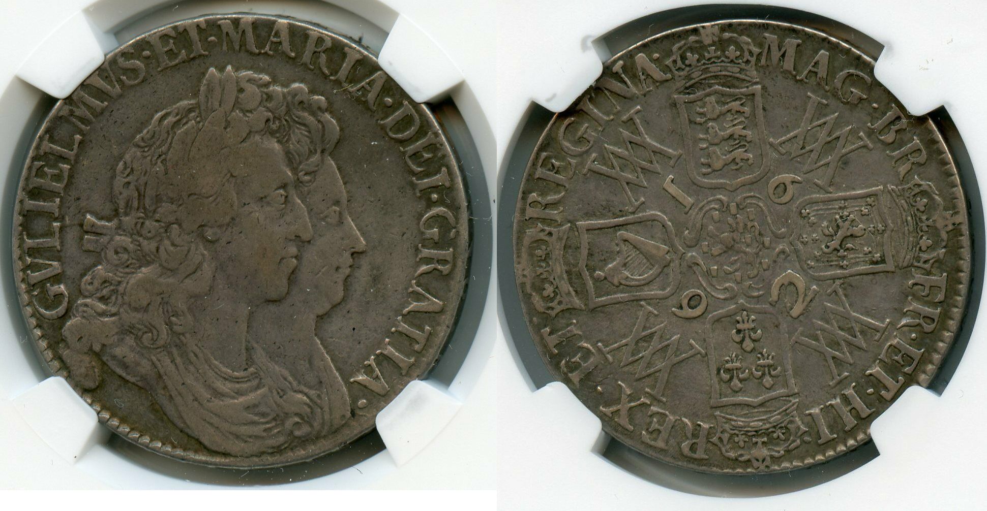 ENGLAND 1692 2/INV 2 SCARCE Great Britain William & Mary Crown 1692 NGC ...