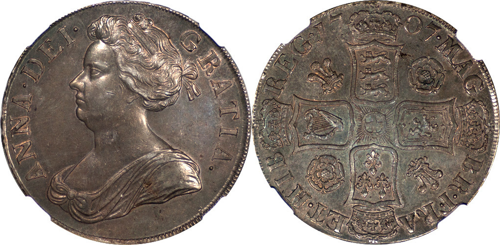 - Great Britain 1707 Anne Silver Crown NGC AU-58 | MA-Shops