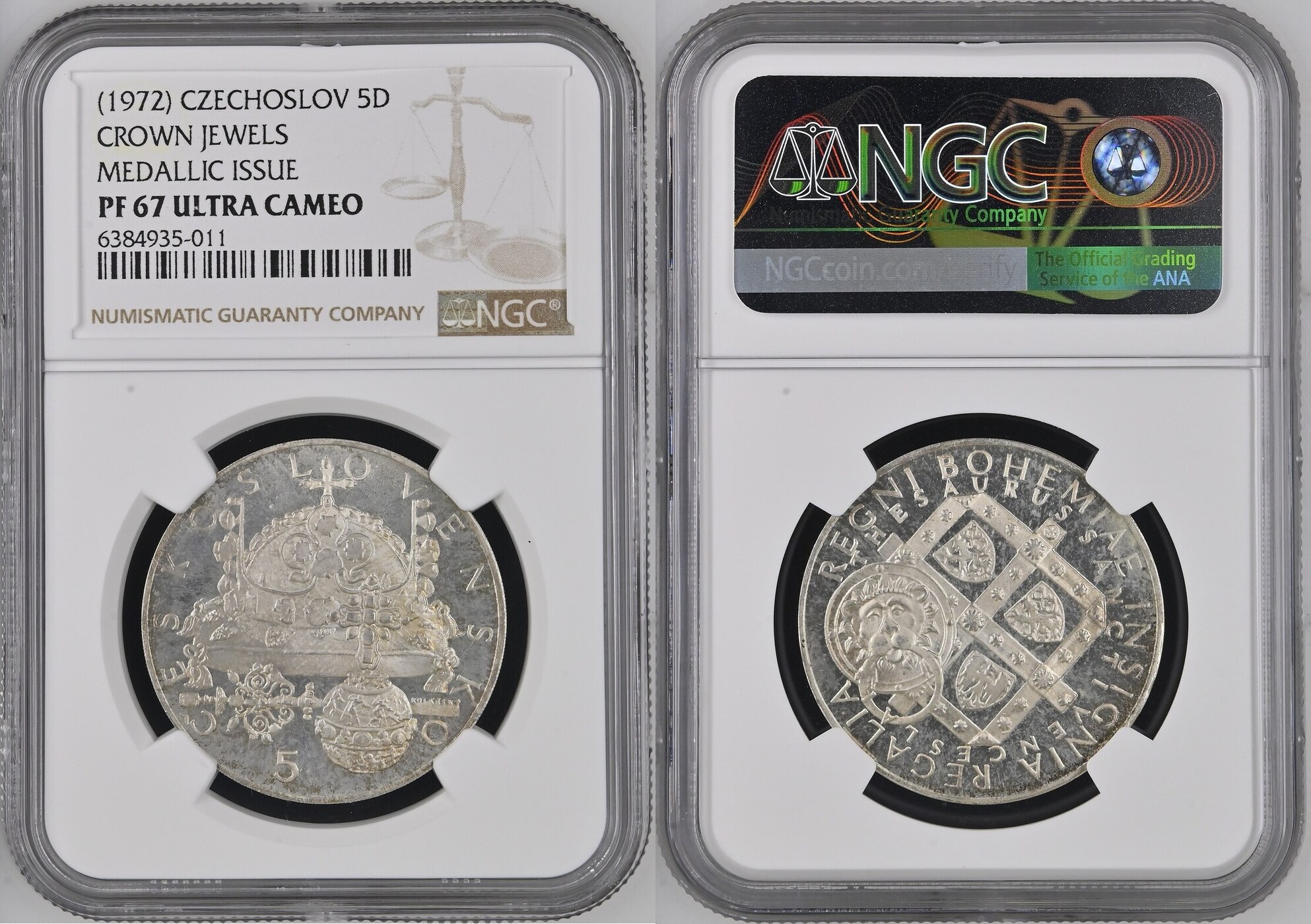 5D (1972) Czechoslovakia TOP POP Silver 5 Ducats Crown Jewels Medal ...