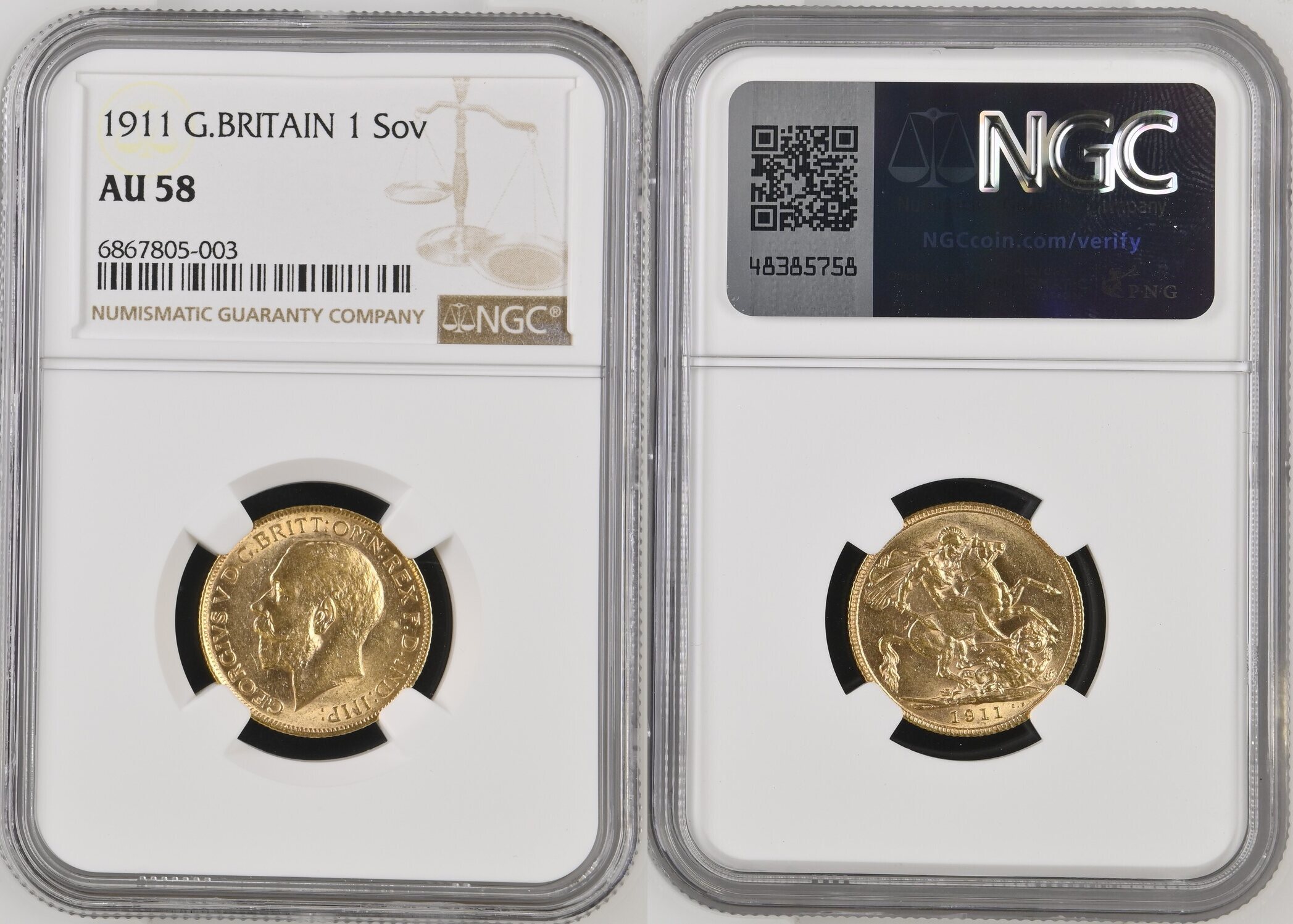 G.BRITAIN 1SOV George V full sovereign 1911 GOLD NGC AU 58 | MA-Shops