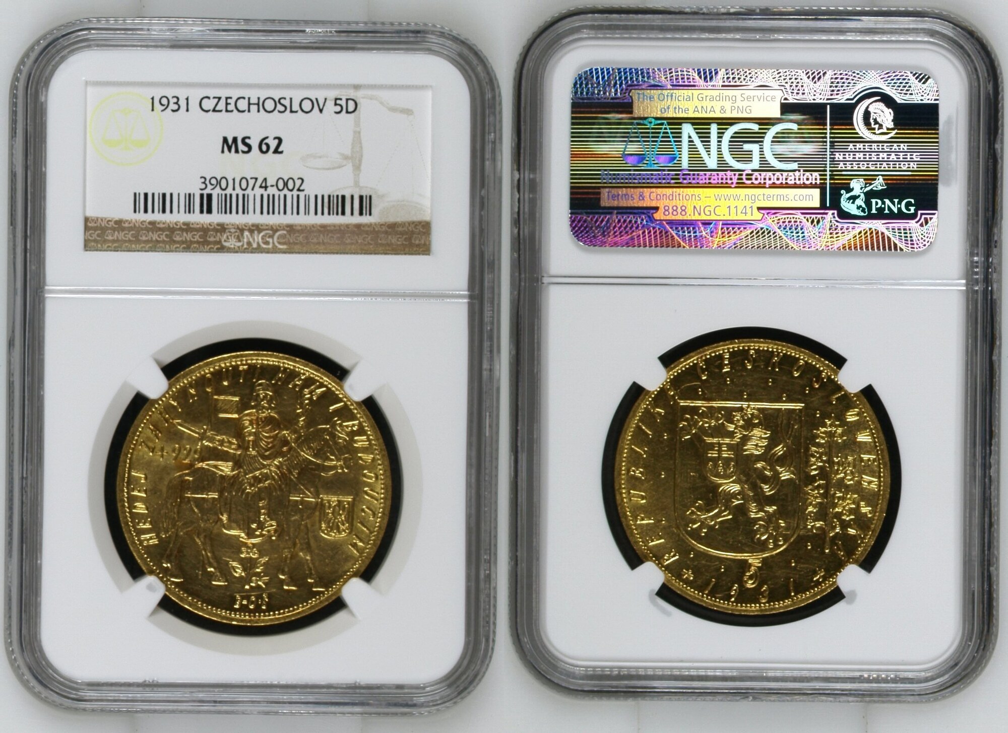 5D 1931 Czechoslovakia GOLD 5 ducats RARE NGC MS 62 | MA-Shops