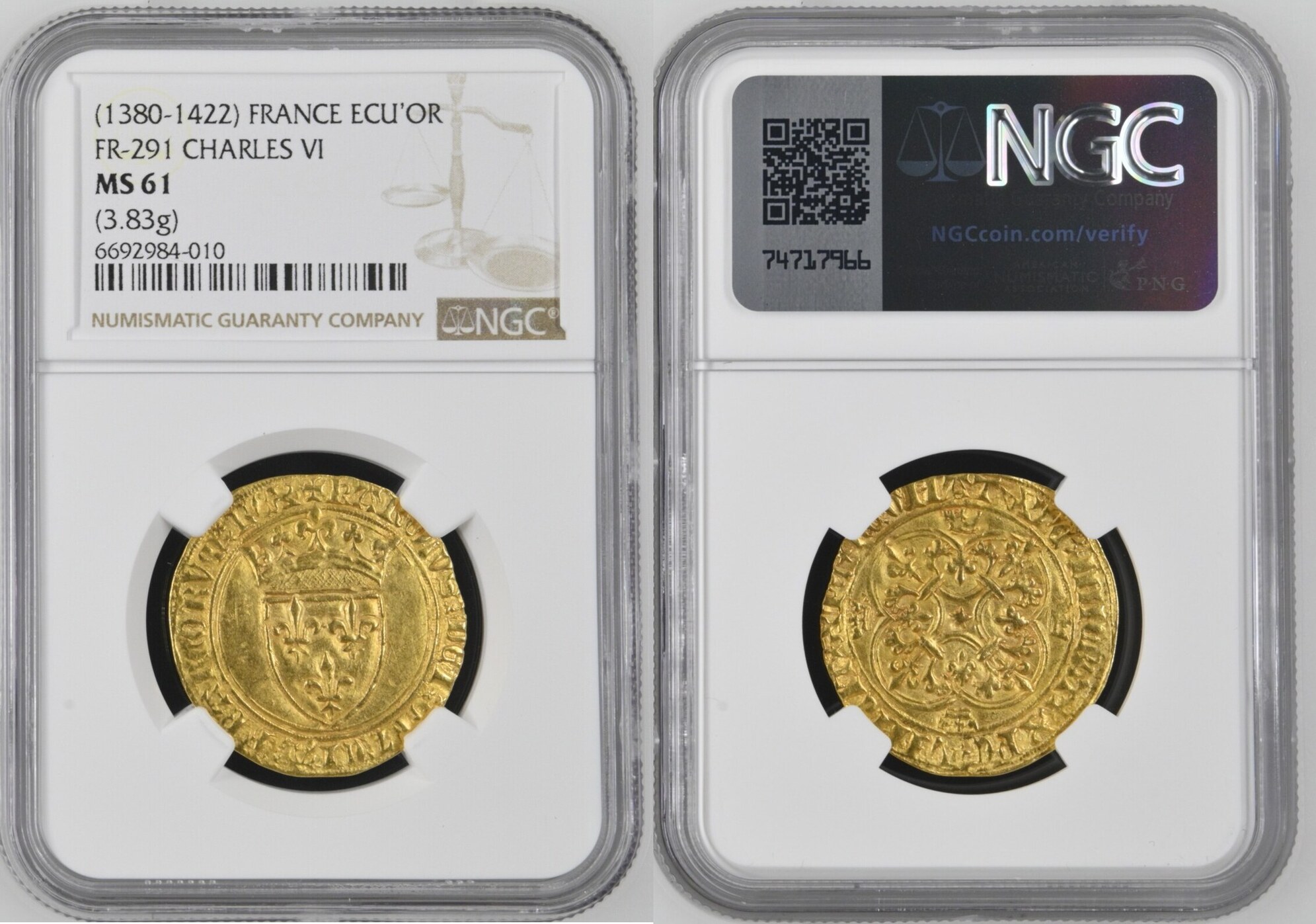 FRANCE ECU'OR Charles VI gold Ecu d'Or ND (1380-1422) NGC MS 61 | MA-Shops