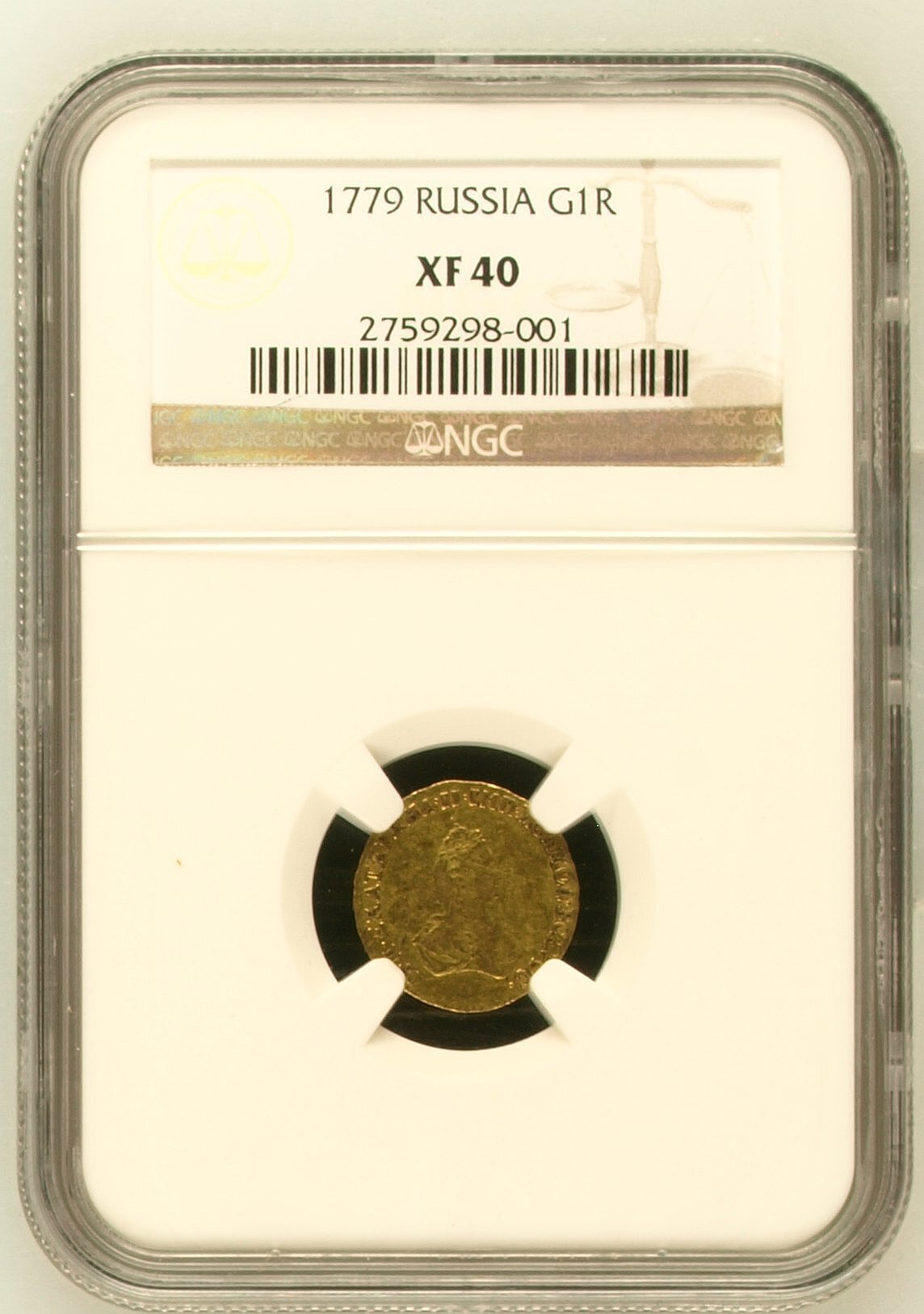 RUSSIA Gold 1 Rouble 1779 Catherine The Great RARE GOLD Rouble NGC XF ...