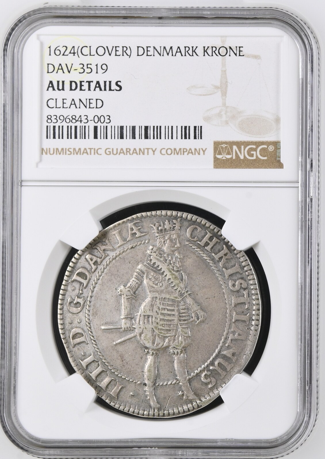 DENMARK 1624(CLOVER) Christian IV,RARE VARIETY Krone: Date Above Crown ...