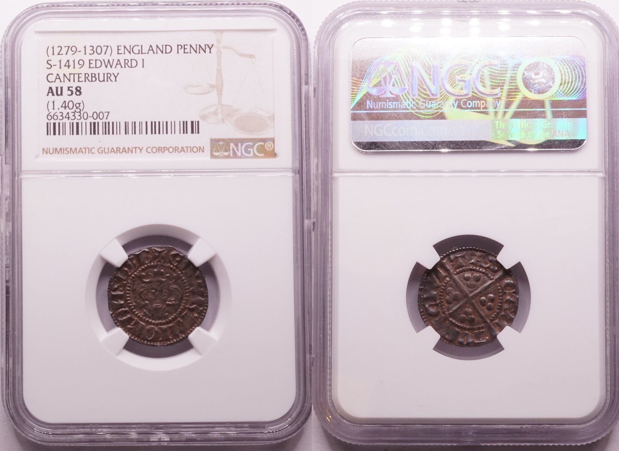 ENGLAND, Canterbury PENNY (1279-1307) Edward I NGC AU 58 | MA-Shops