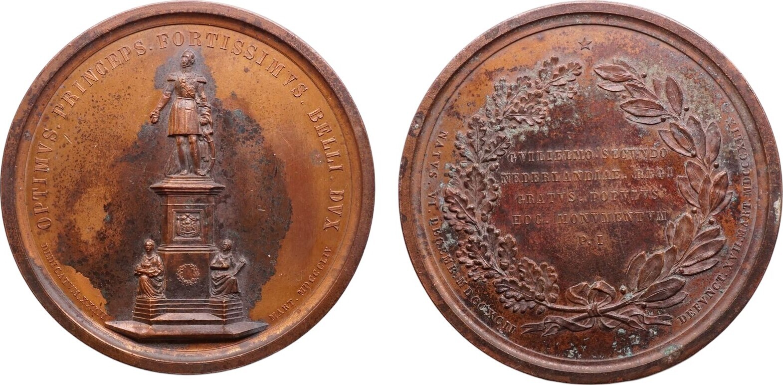 Nederland, Den Haag penning 1854 onthulling standbeeld koning Willem II ...