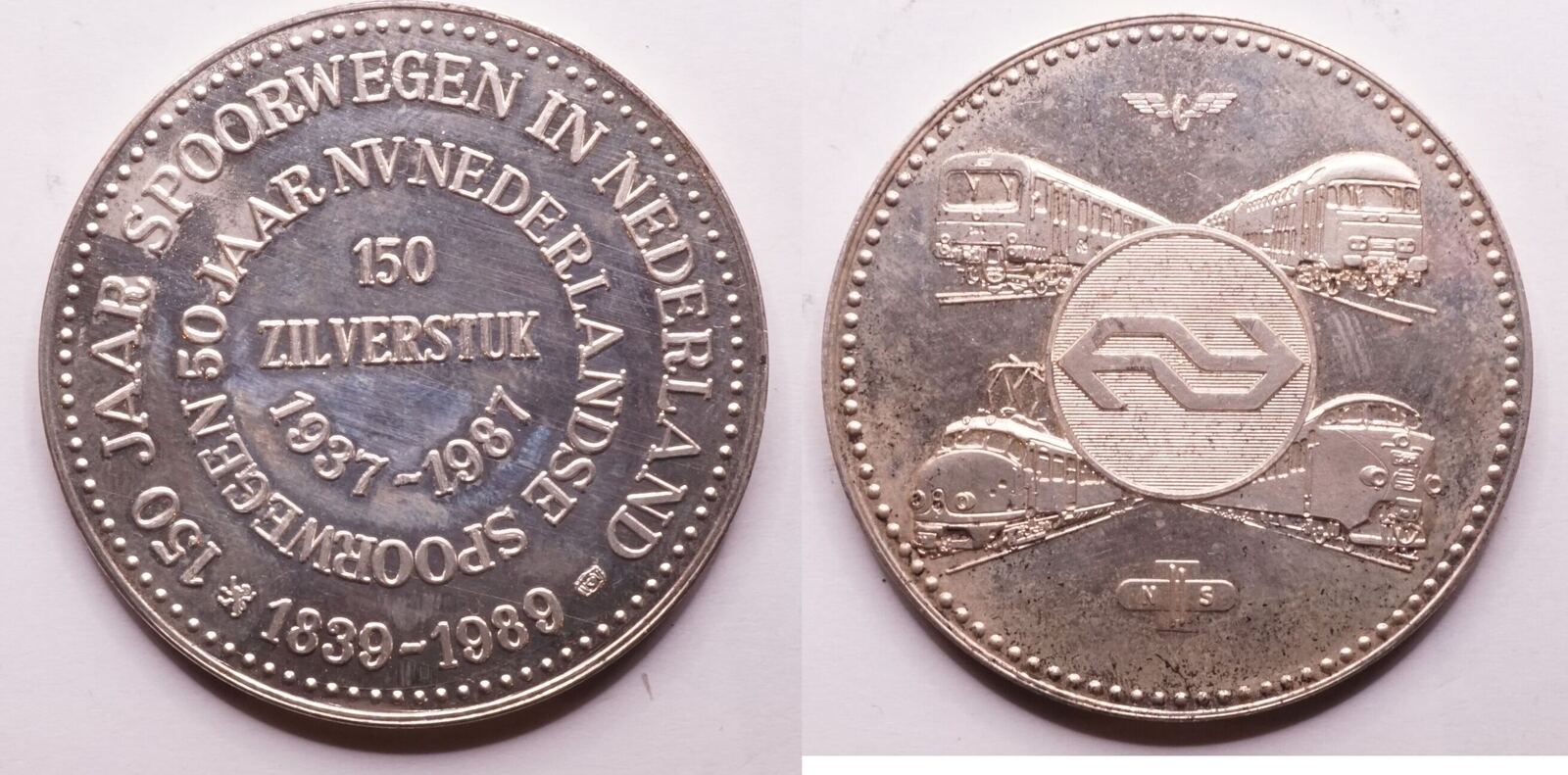 penning 150 zilverstuk 1989 Nederlandse Spoorwegen EF-MS | MA-Shops