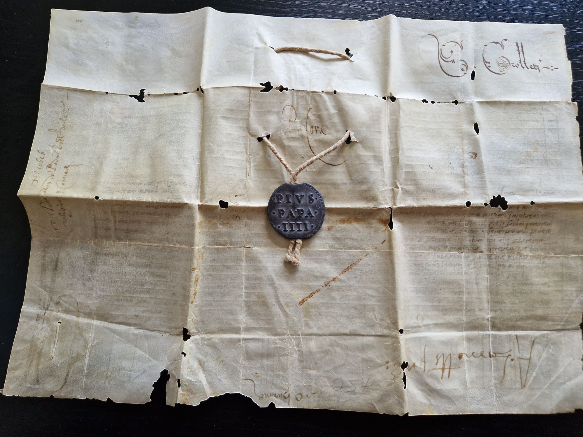 Italy - Papal States Manuscript with Bulla 1559-1565 Pius IV (Giovanni ...
