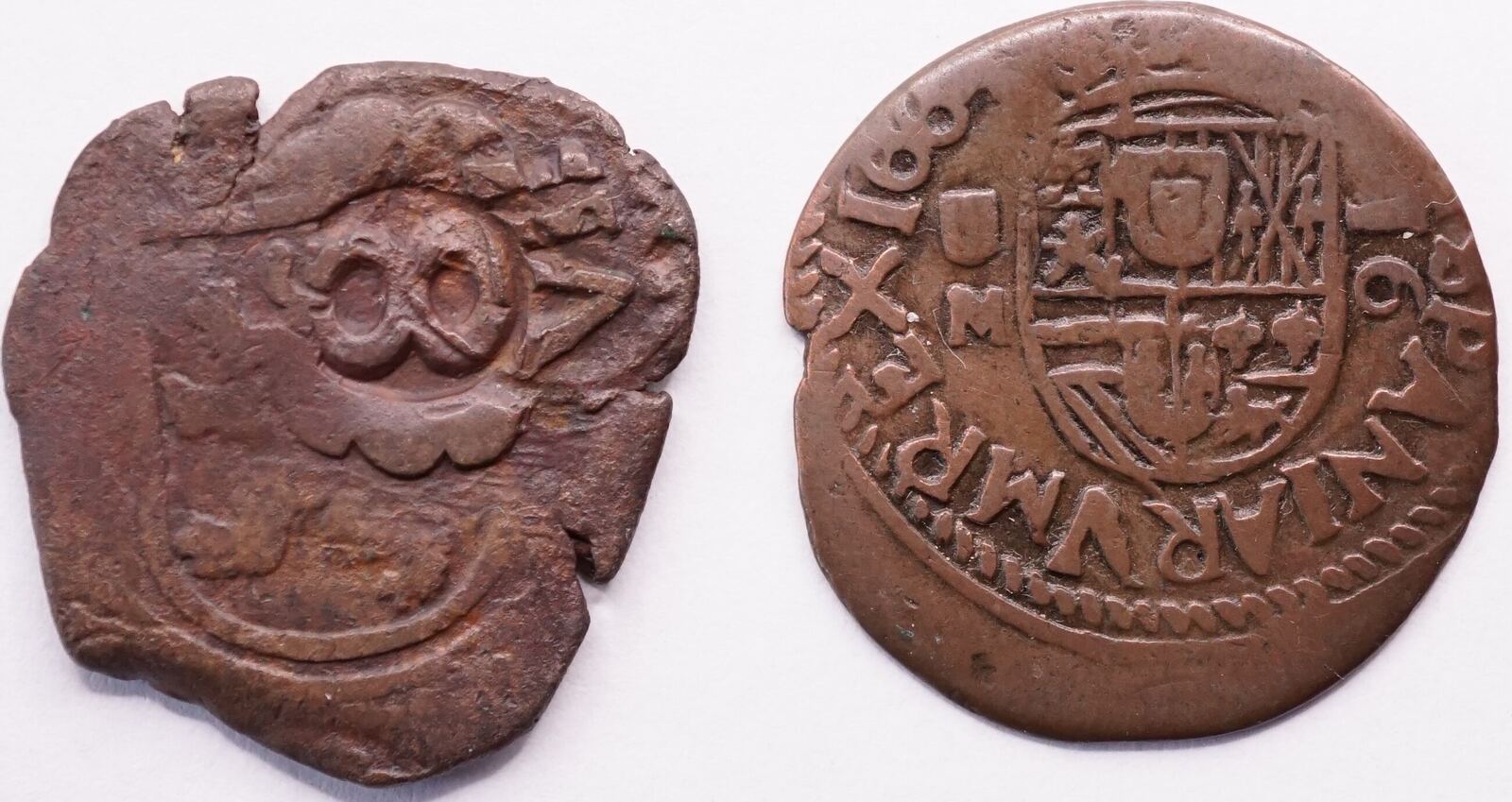 Spain lot de 2 8 and 16 Maravedis 17th century Felipe IV and Felipe III ...