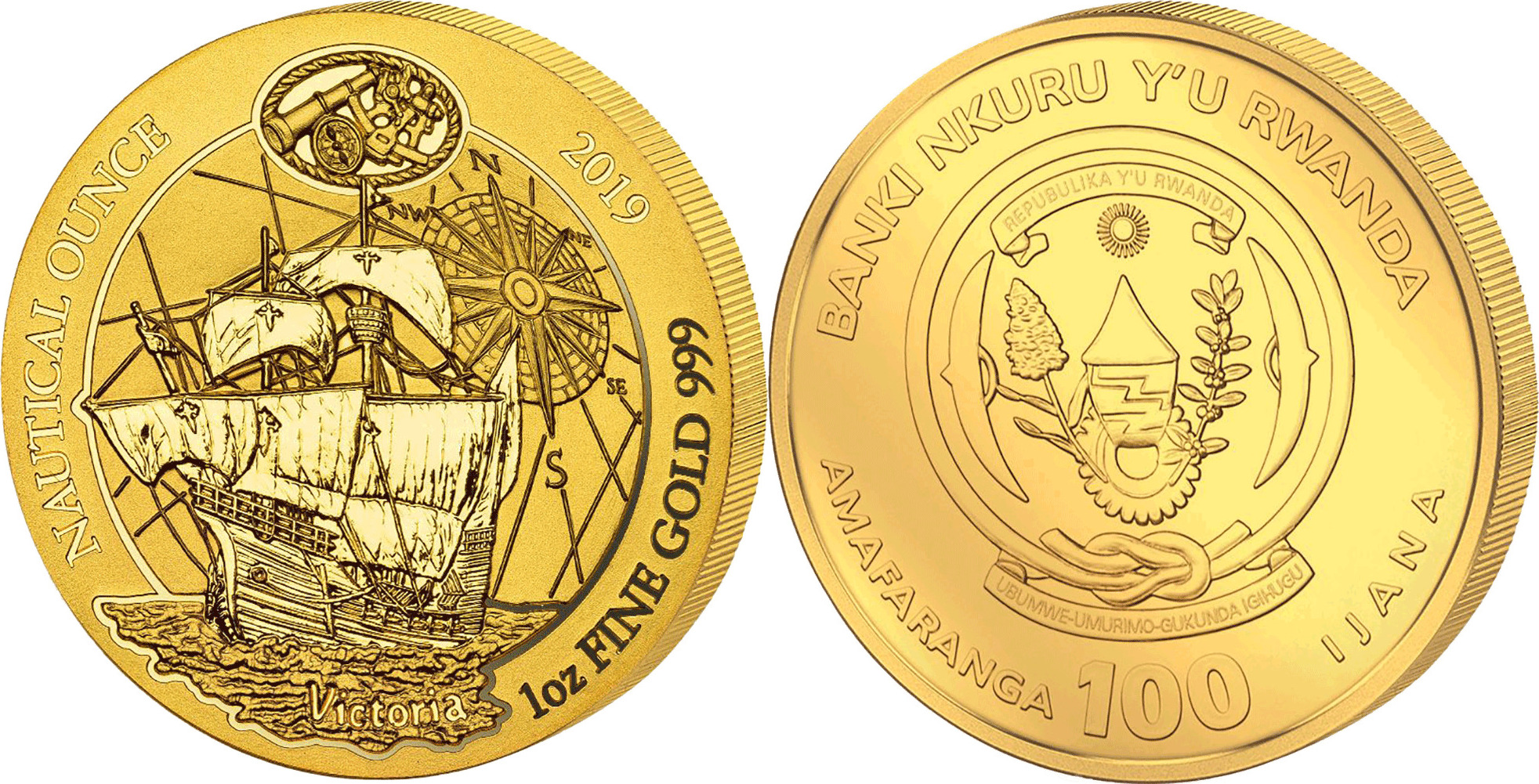 Ruanda 100 RWF 2019 1 oz Gold Coin Nautical Ounce - Victoria BU | MA-Shops
