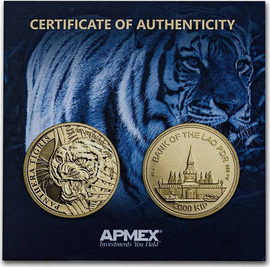 Laos 2000 KIP 2021 1 oz Gold Coin Panthera Tigris - Tiger BU | MA-Shops