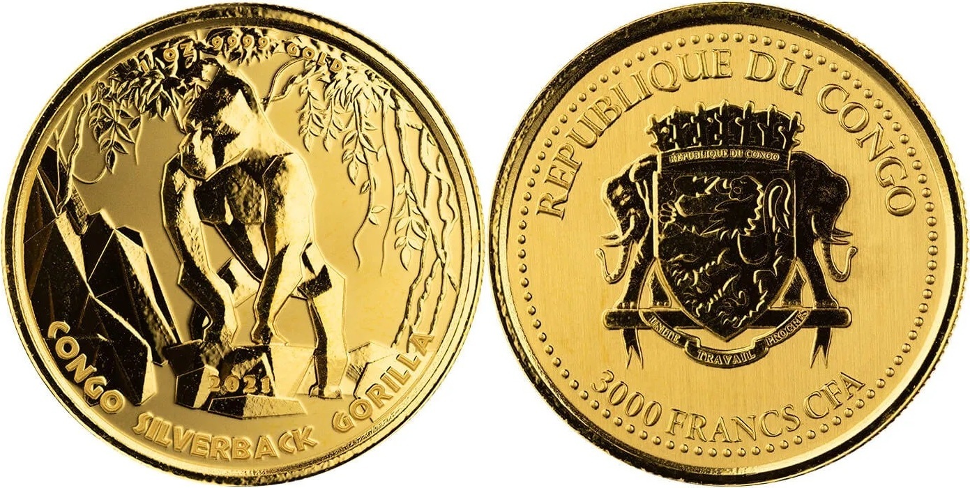 Kongo 3000 Francs 2021 1 oz Gold Coin Silverback Gorilla Proof | MA-Shops