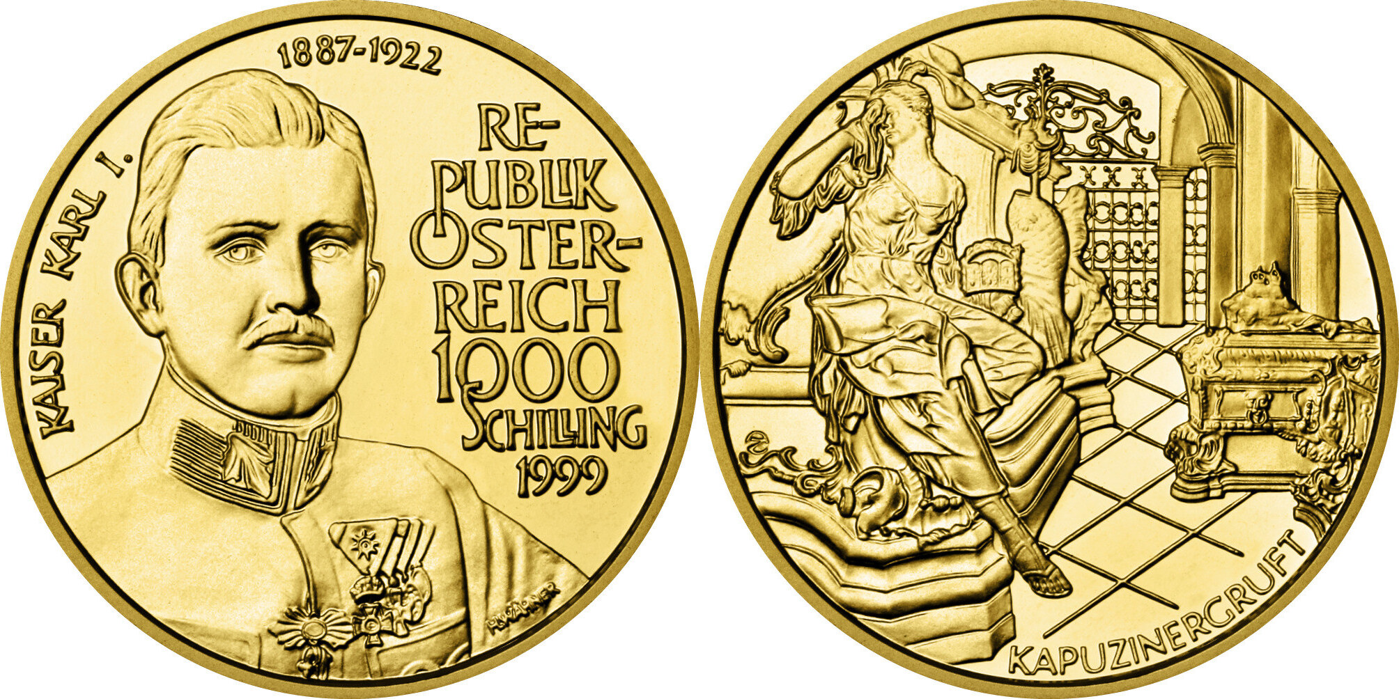 Österreich 1000 Schilling 1999 Gold Coin Kaiser Karl I. Proof | MA-Shops