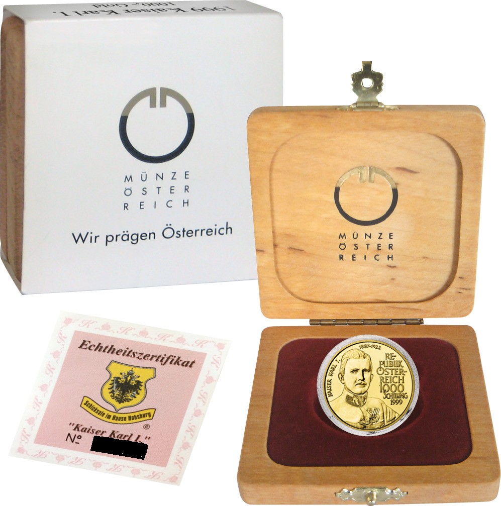 Österreich 1000 Schilling 1999 Gold Coin Kaiser Karl I. Proof | MA-Shops