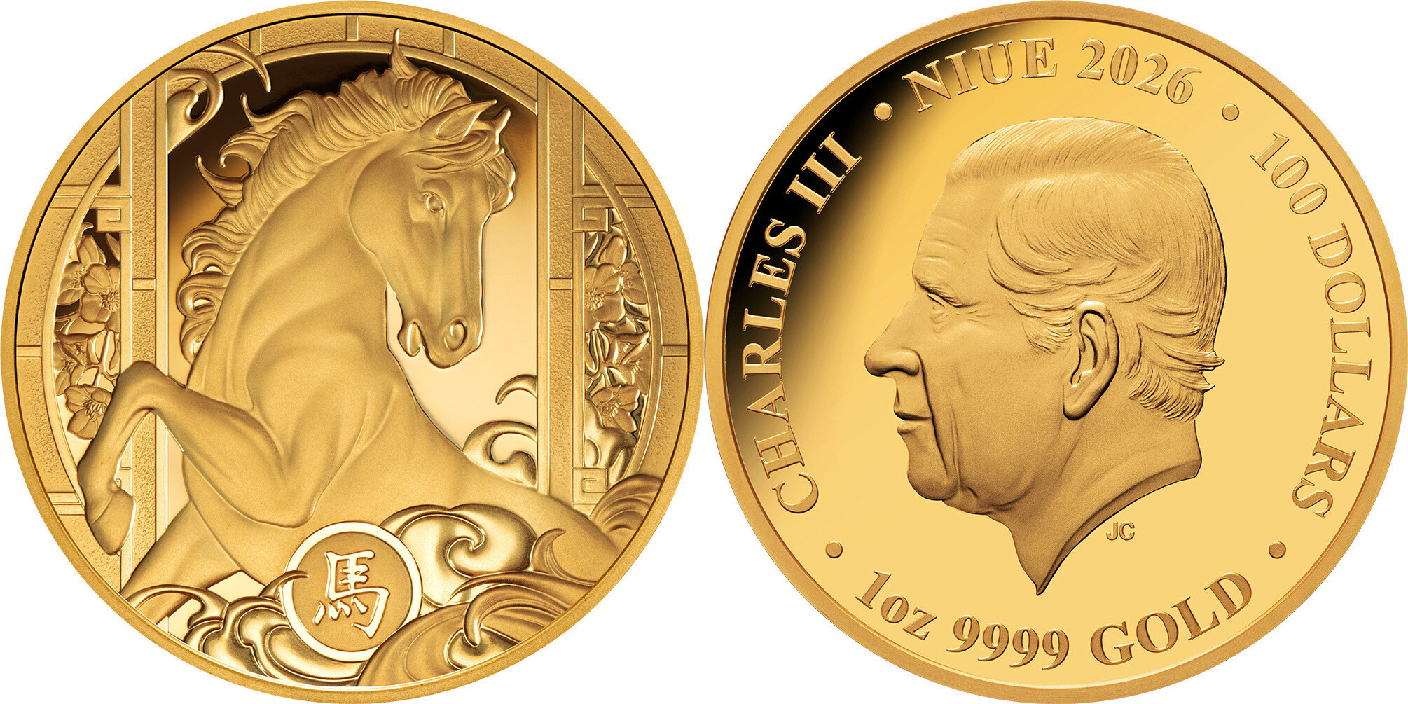 Niue 100$ 2026 1 oz Gold Coin Lunar Series - Year of the Horse Proof ...
