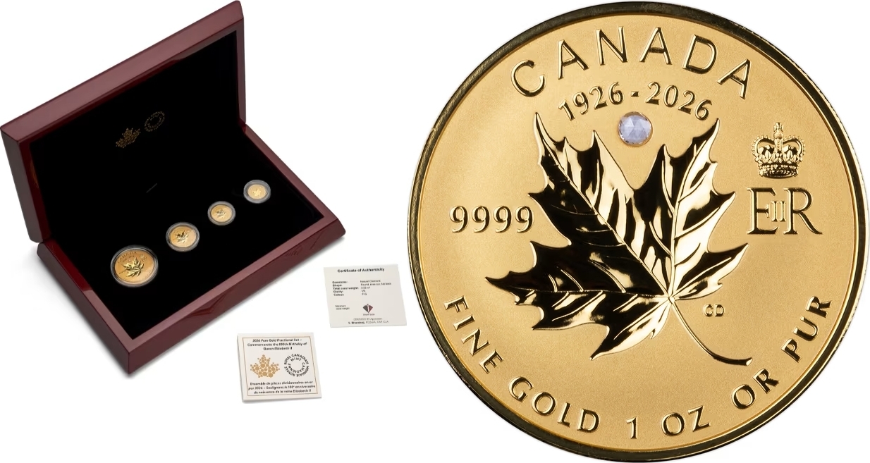 Kanada 2026 Maple Leaf Fractional 4-Coin Set - 100th Birthday of Queen ...
