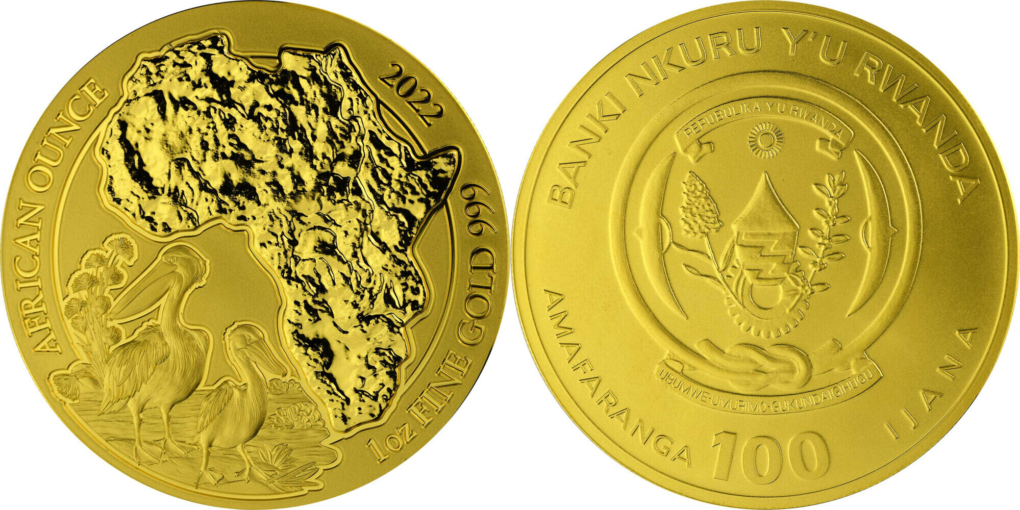 Ruanda 100 RWF 2022 1 oz Gold Coin African Ounce - Pelican BU | MA-Shops