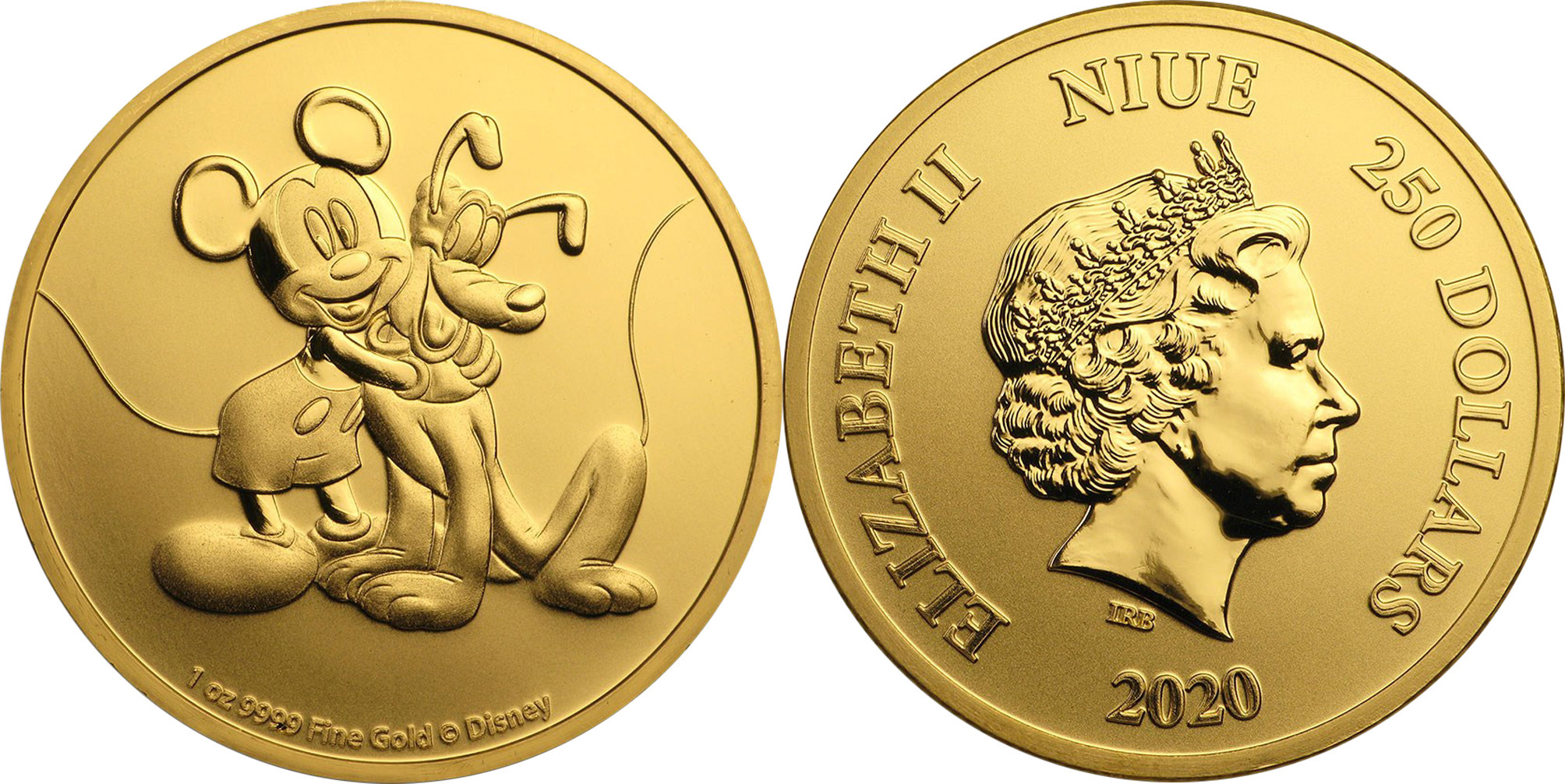 Niue 250$ 2020 1 oz Gold Coin Disney - Mickey Mouse and Pluto BU | MA-Shops
