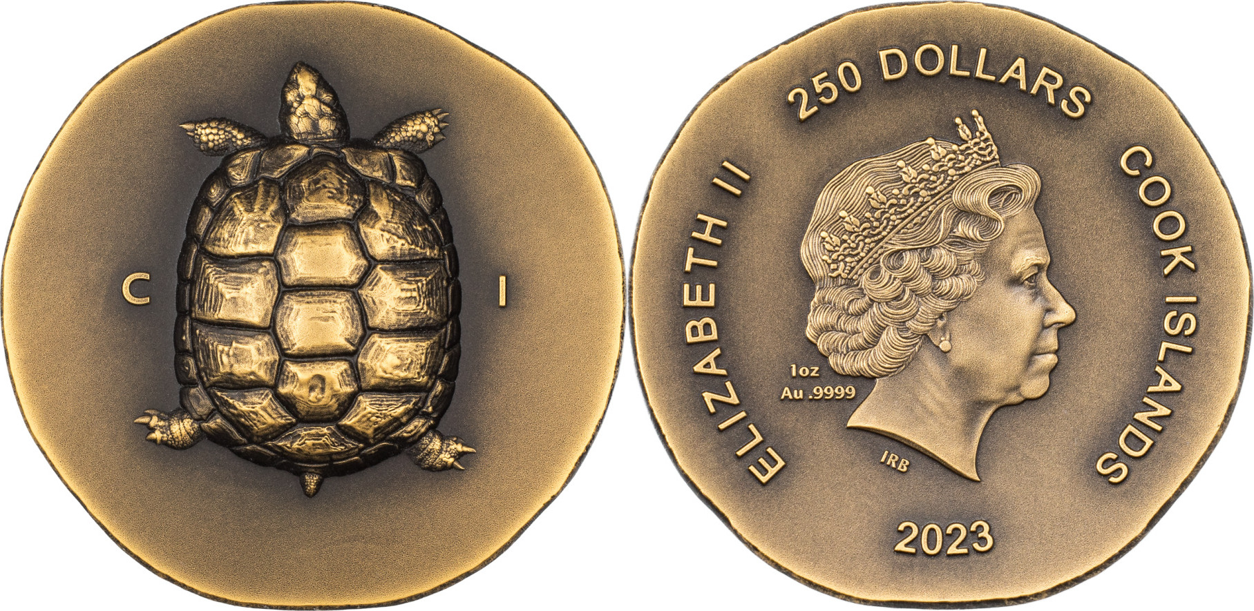 Cook Inseln 250$ 2023 1 oz Gold Coin Tortoise Antique Finish | MA-Shops