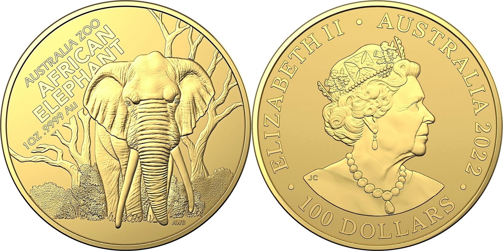 Australien 100$ 2022 1 oz Gold Coin RAM Australia Zoo - Elephant BU ...