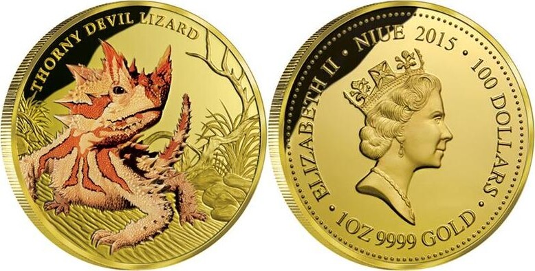 Niue 100$ 2015 1 oz Gold Coin Reptiles - Thorny Devil Lizard PP | MA-Shops