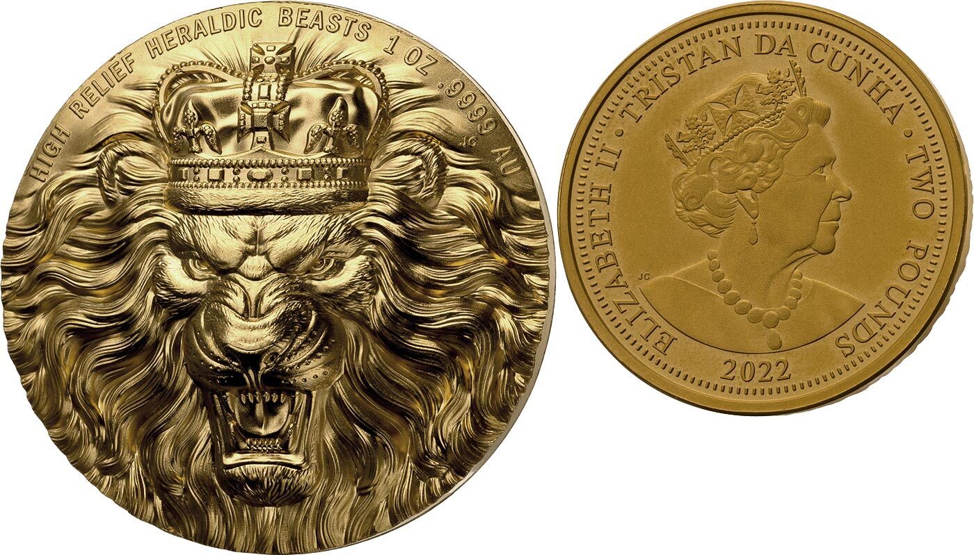Tristan da Cunha 2£ 2022 1 oz Gold Coin Heraldic Beasts - Lion Proof ...