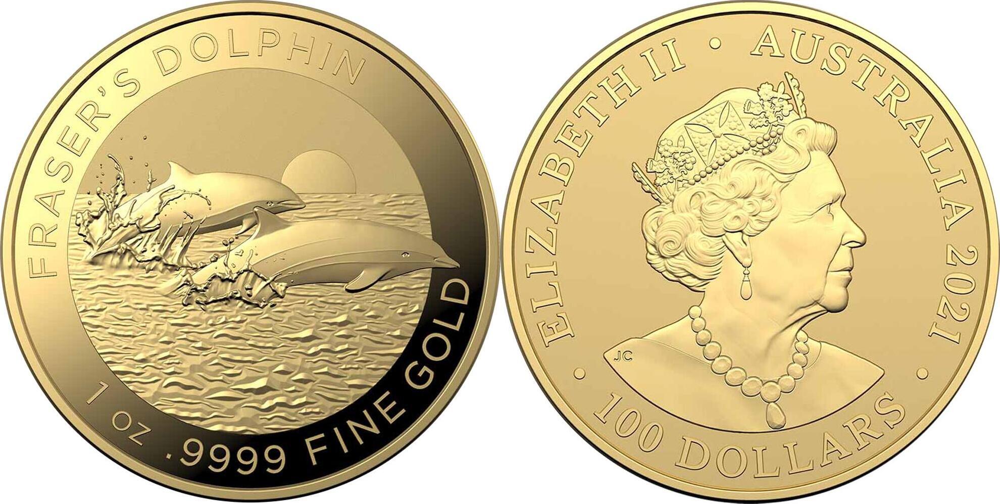 Australien 100$ 2021 1 oz Gold Coin Fraser's Dolphin BU | MA-Shops