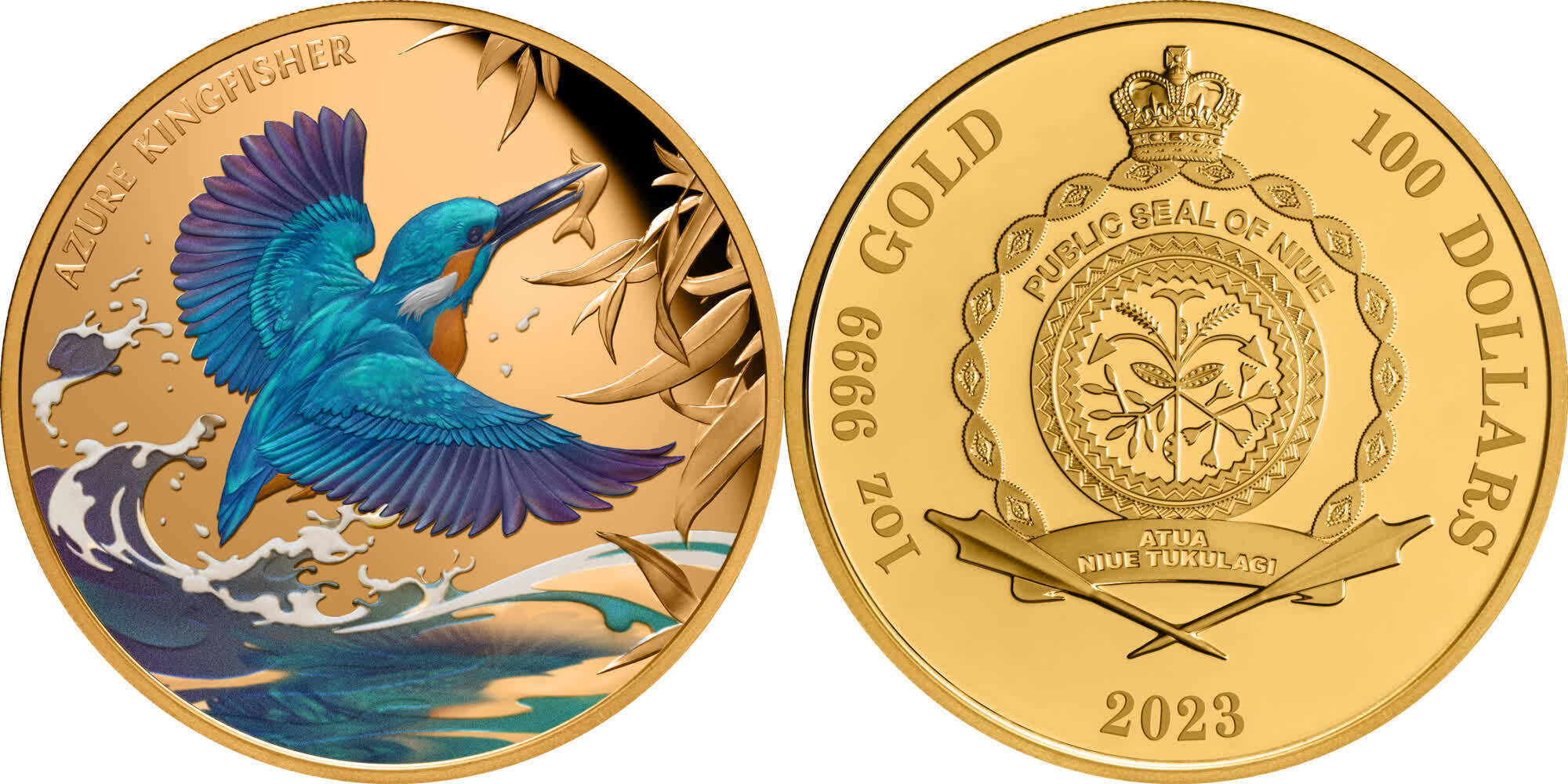Niue 100$ 2023 1 oz Gold Coin Azure Kingfisher PP | MA-Shops