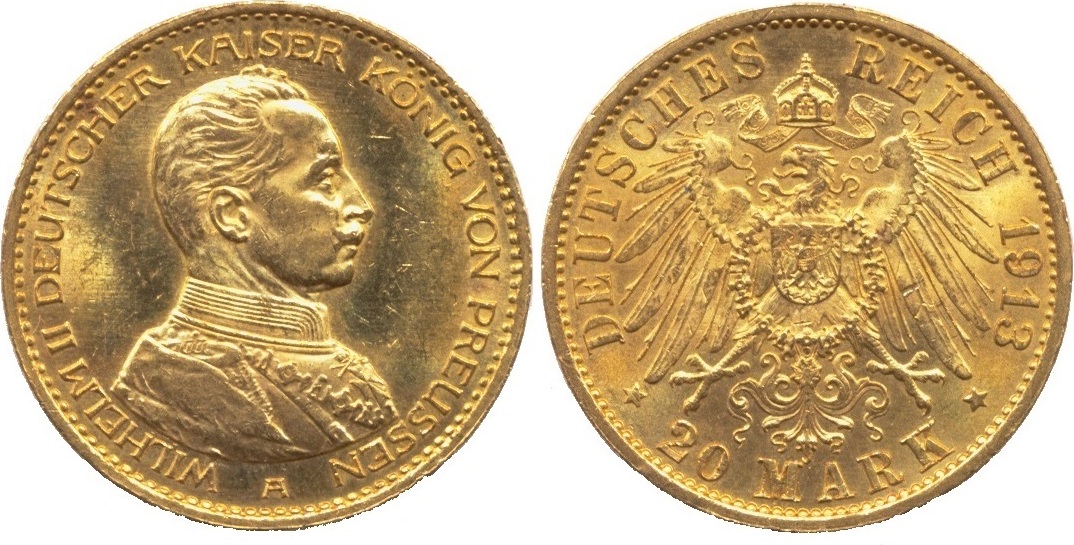 Preussen 20 Mark 1913 A Gold Coin Wilhelm II. in Uniform | MA-Shops