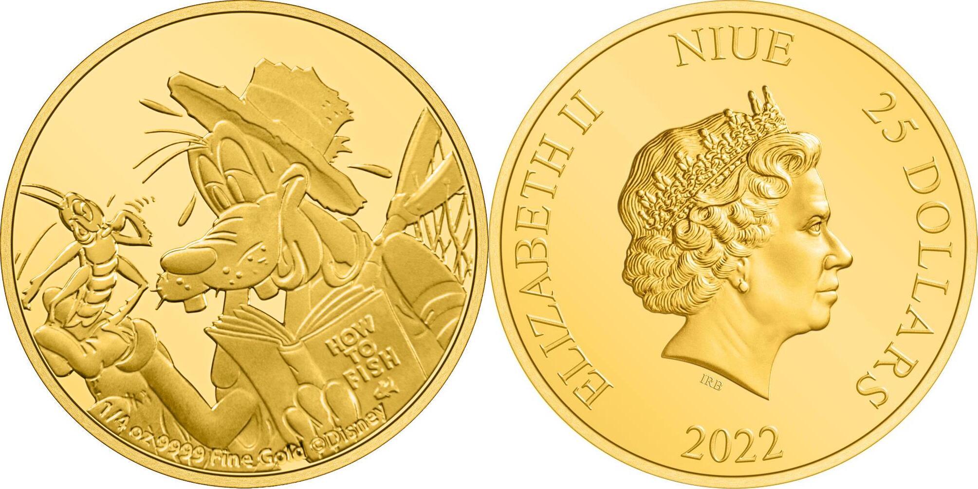 Niue 25$ 2022 1/4 oz Gold Coin Disney - Goofy - 90th Anniversary Proof ...