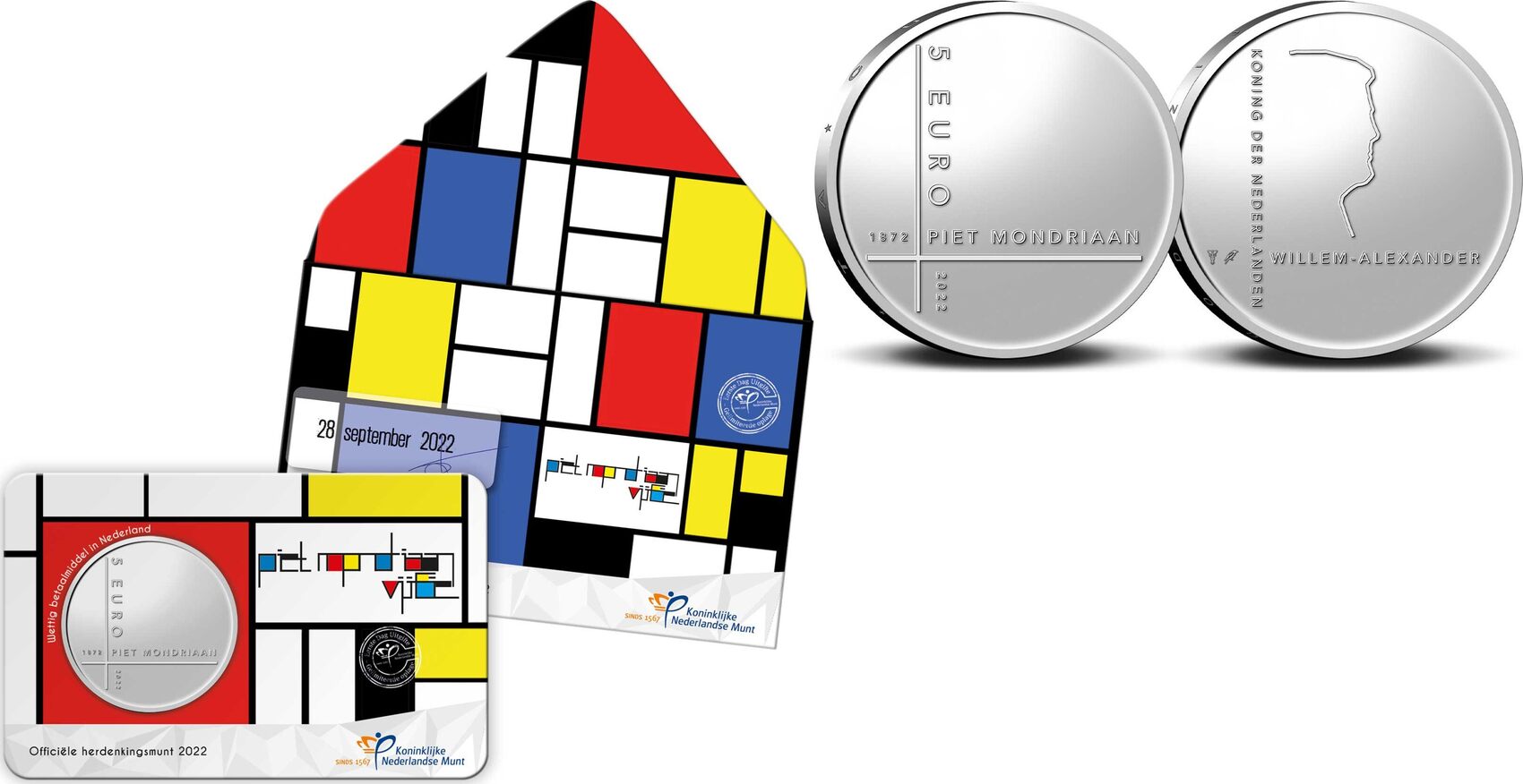 Nederland 2022 Mondriaan vijfje Eerste Dag Uitgifte in coincard | MA-Shops