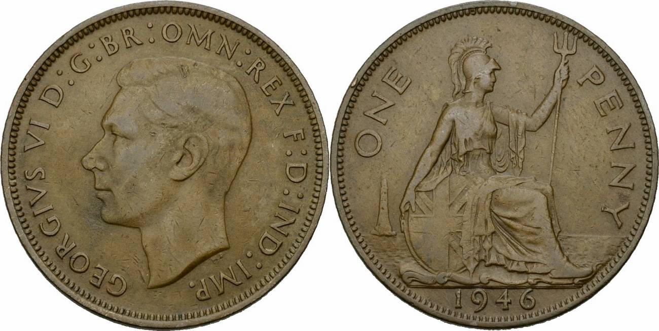 Großbritannien George VI One Penny 1946 1 Penny Georg VI Great Britain ...